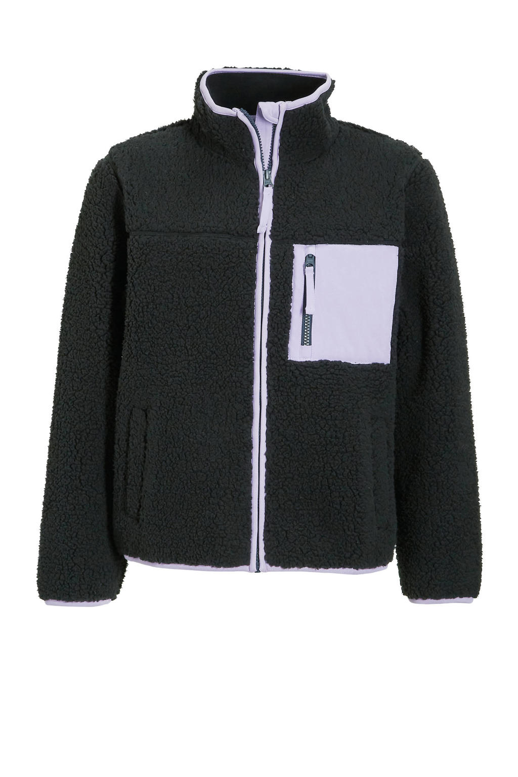 anytime teddy fleece vest zwart | wehkamp