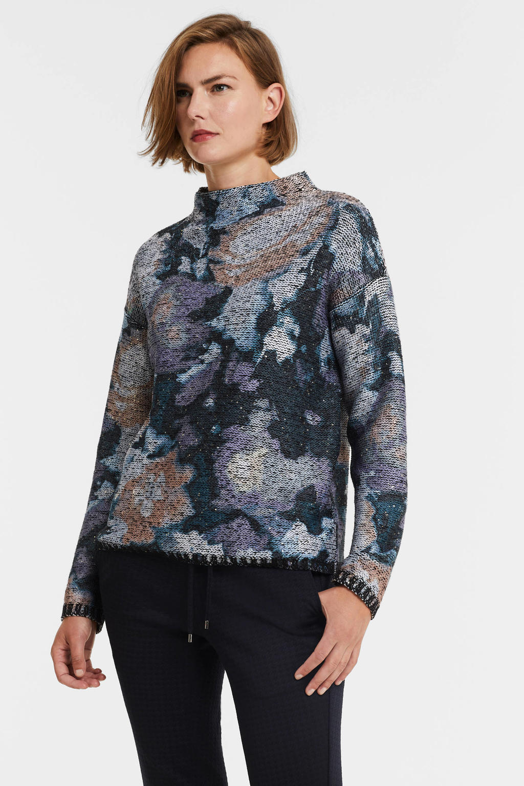 Betty Barclay gebreide top met all over print zwart/paars | wehkamp