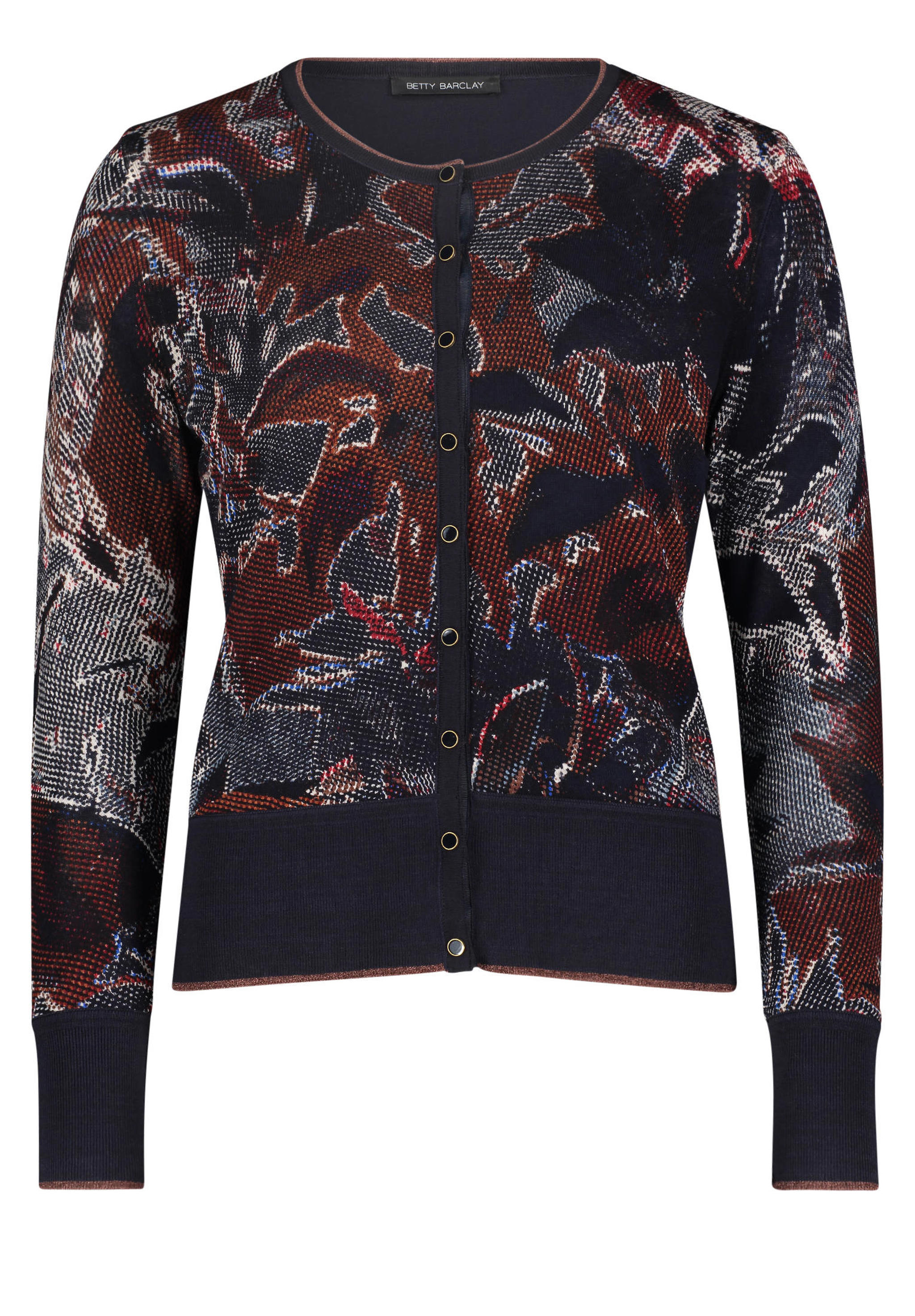 Betty Barclay fijngebreid vest met all over print donkerblauw/bruin ...