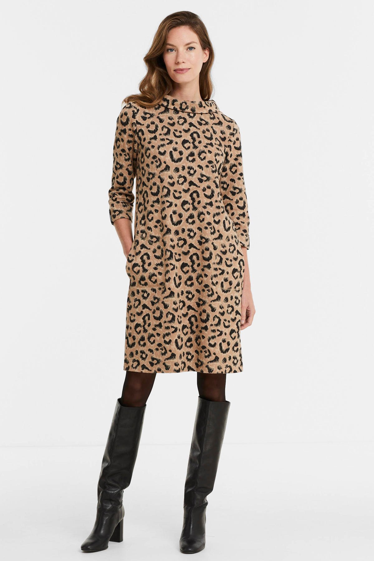 Betty Barclay jurk met panterprint camel/zwart | wehkamp