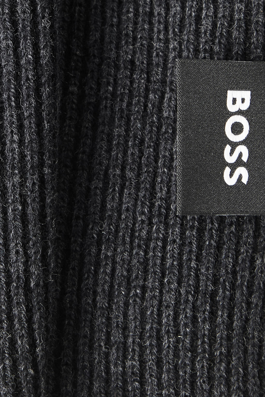 BOSS rib gebreide sjaal Lamico met logo antraciet | wehkamp