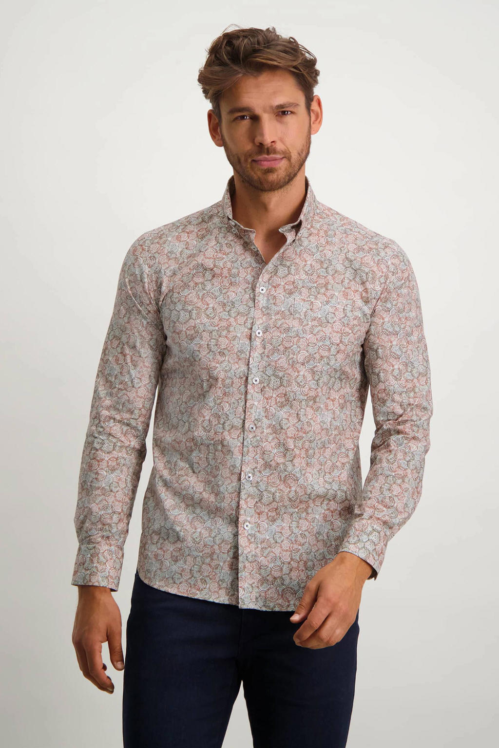 State of Art slim fit overhemd met all over print wit/fuchsia | wehkamp