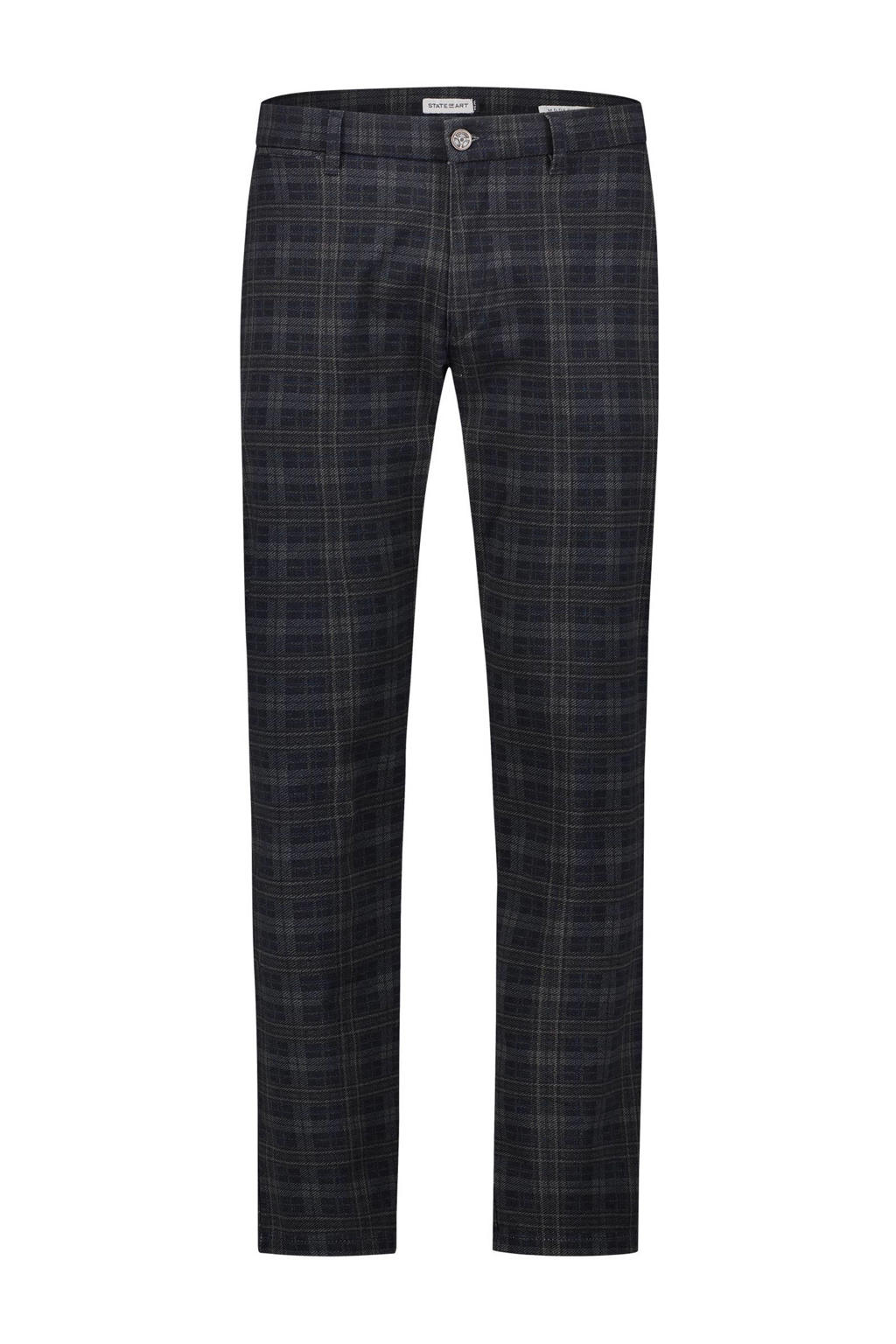 State of Art geruite regular fit broek donkerblauw/donkerantracit | wehkamp