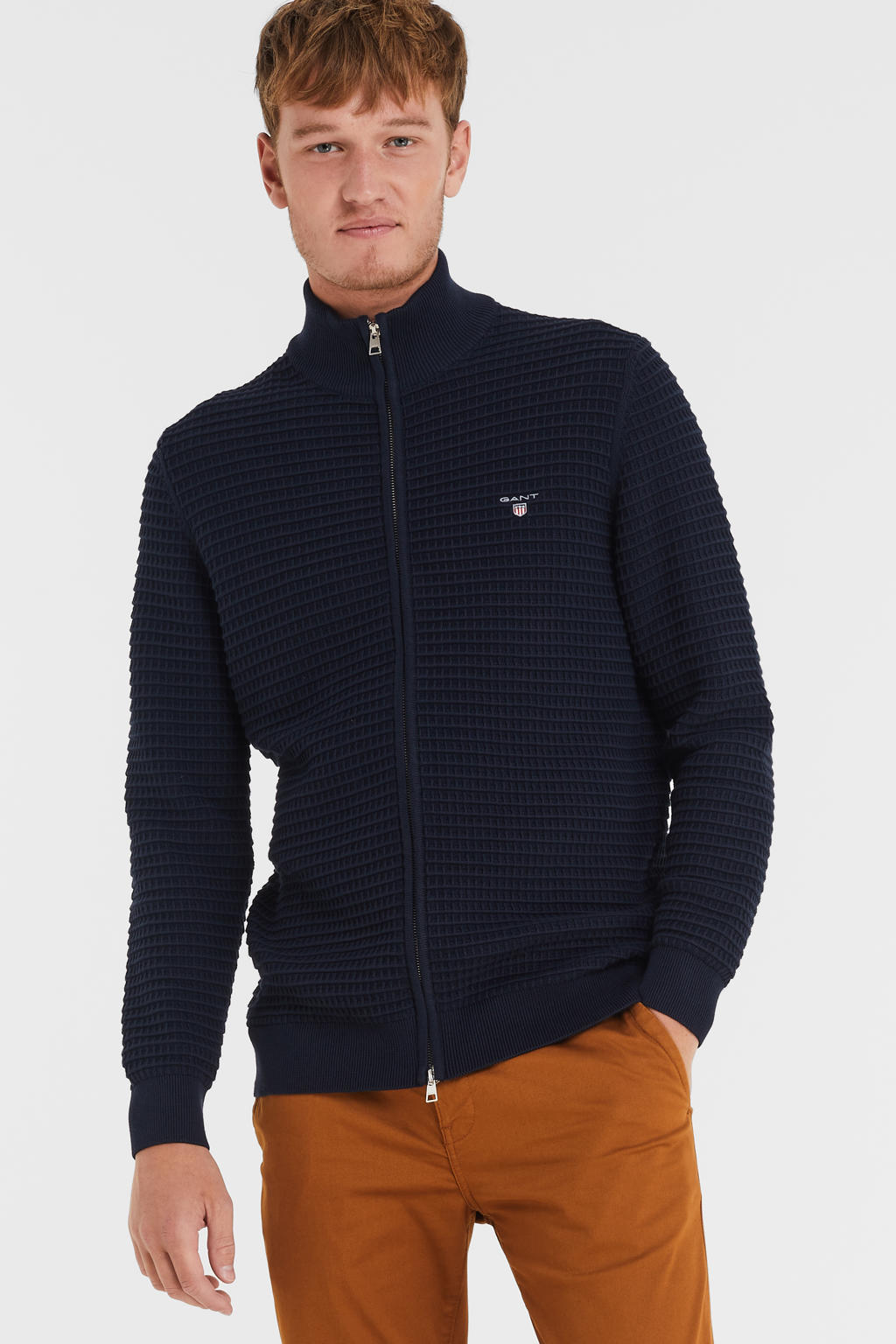 GANT vest met textuur evening blue | wehkamp