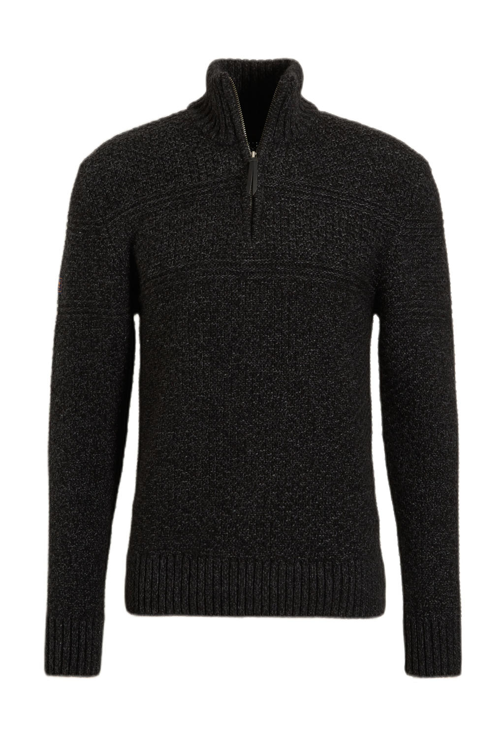 Superdry gemêleerde grofgebreide schipperstrui JACOB HENLEY met wol zwart | wehkamp