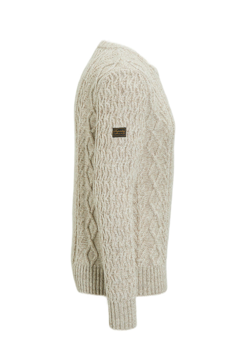 Superdry grofgebreide kabeltrui JACOB CABLE CREW met textuur oatmeal ...
