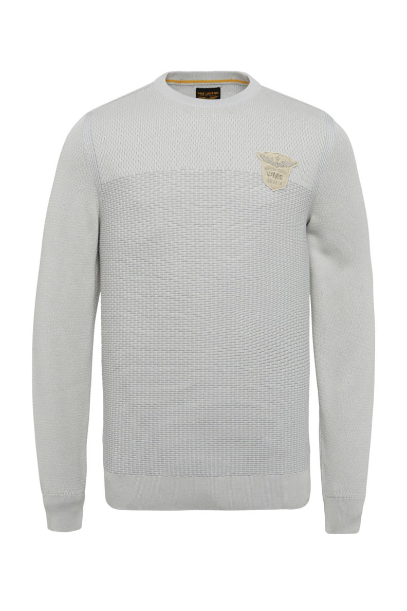 PME Legend gebreide trui met patches lichtgrijs | wehkamp