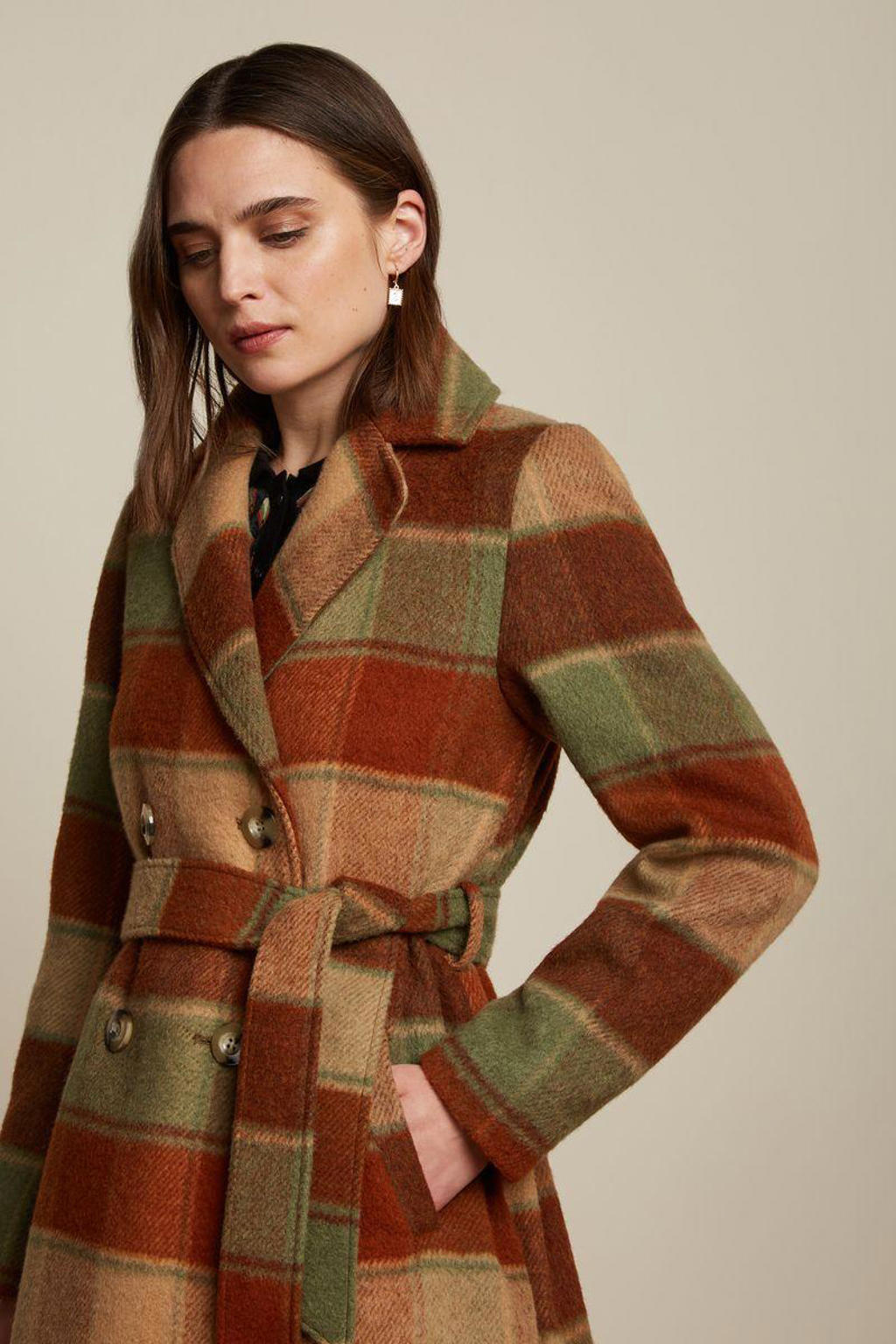 King Louie geruite coat winter Robin met wol bruin/groen | wehkamp