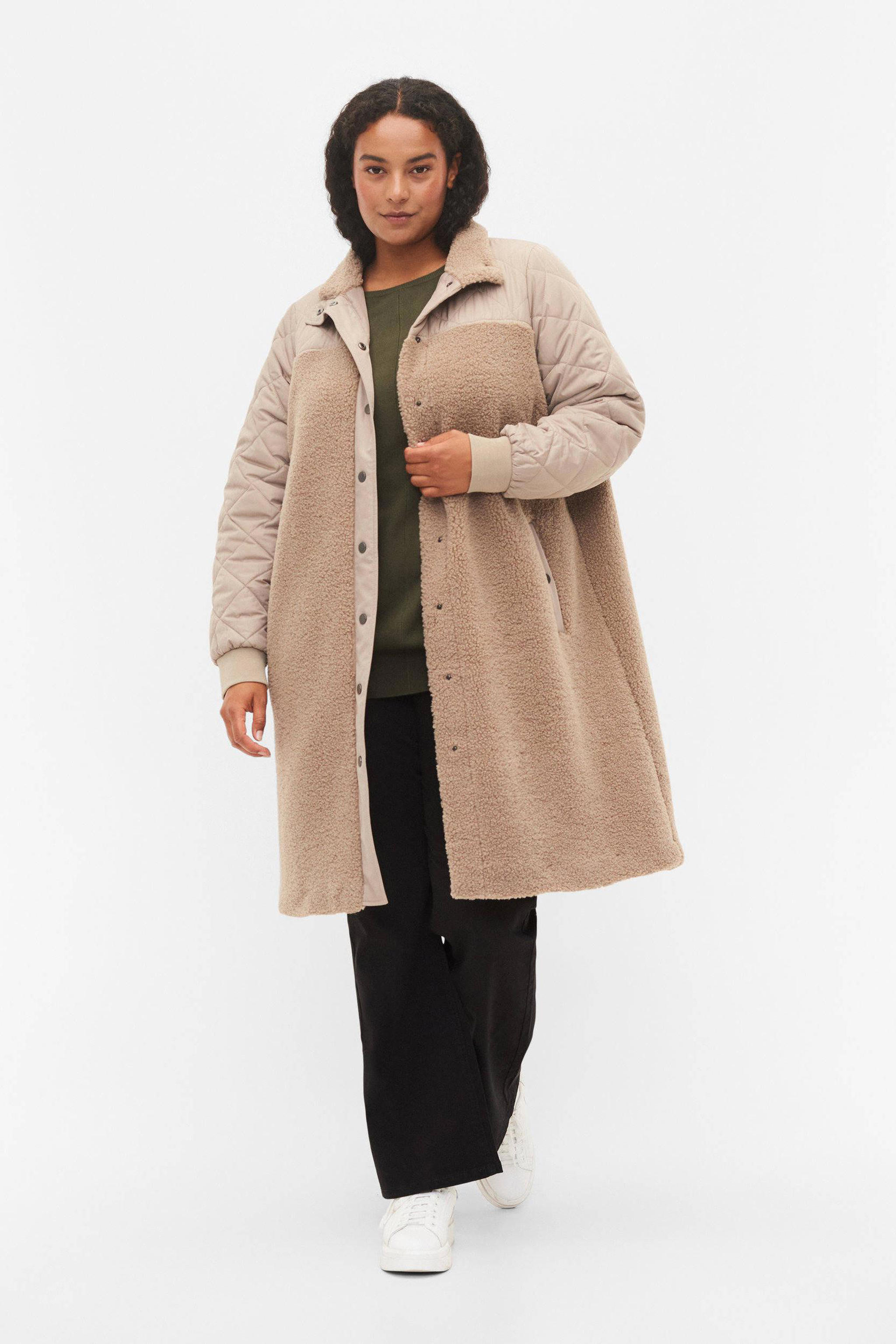 Zizzi quilted gewatteerde jas beige | wehkamp