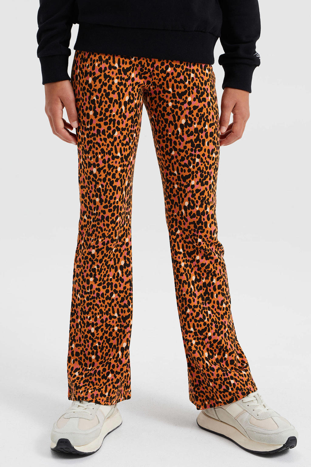 WE Fashion flared broek met dierenprint bruin/zwart/wit | wehkamp