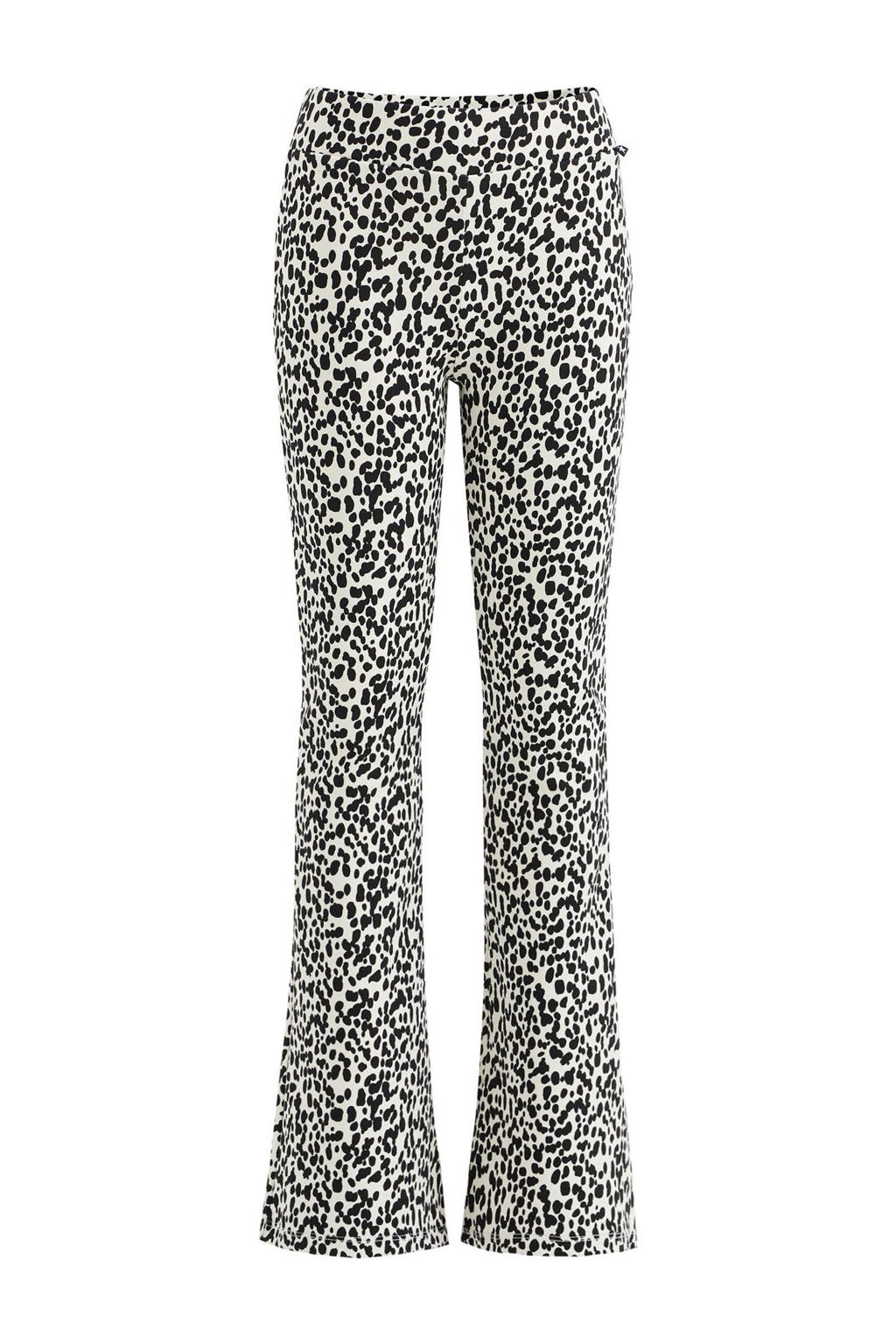 WE Fashion flared broek met dierenprint wit/zwart | wehkamp