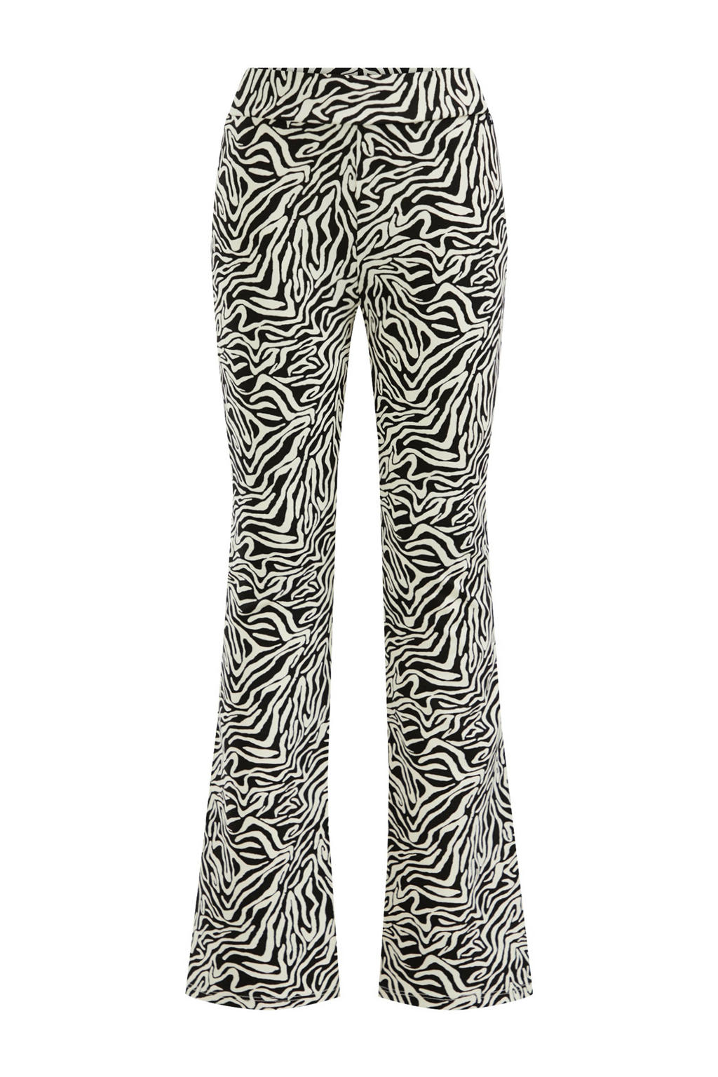 WE Fashion flared broek met zebraprint ecru/zwart | wehkamp