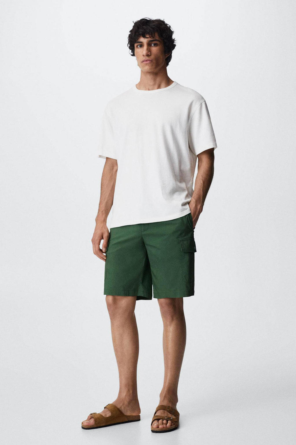 Mango Man regular fit cargo short donkergroen | wehkamp