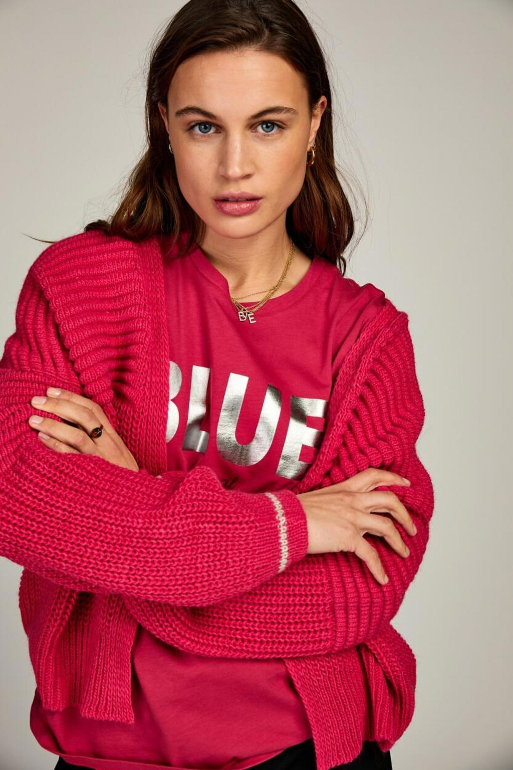 Anna Blue by Anna van Toor gebreid vest Chip fuchsia | wehkamp