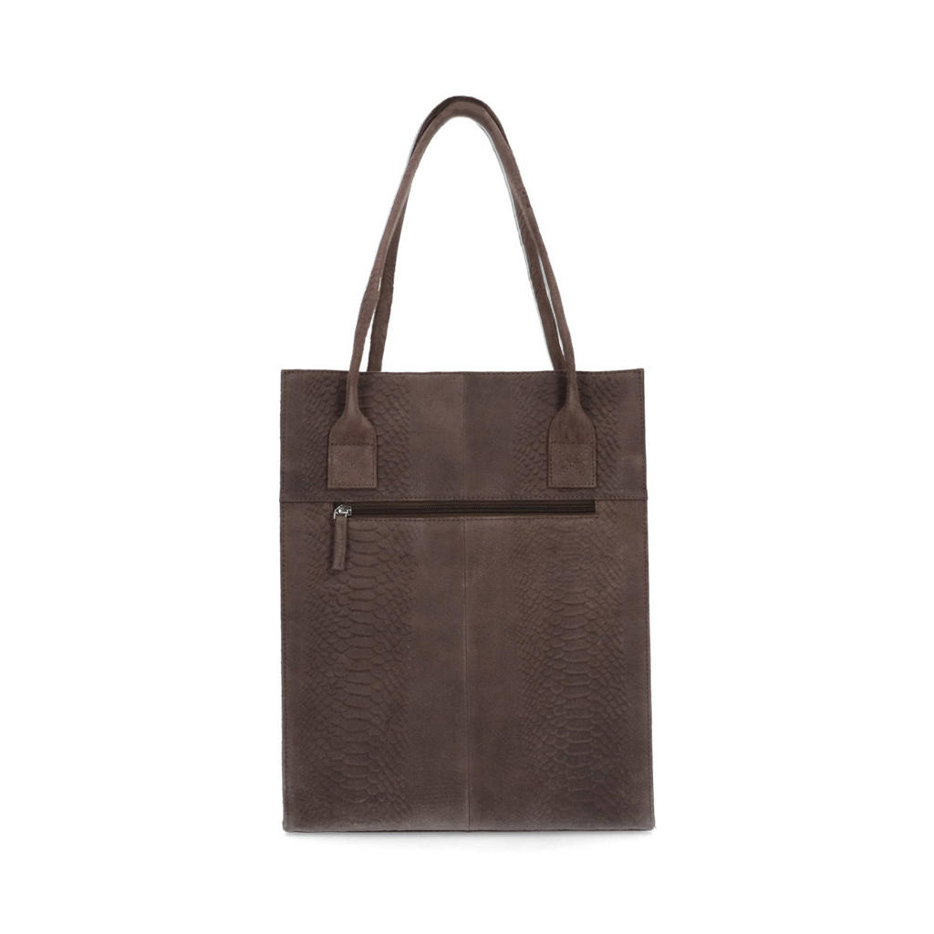 Manfield suède shopper met slangenprint bruin | wehkamp