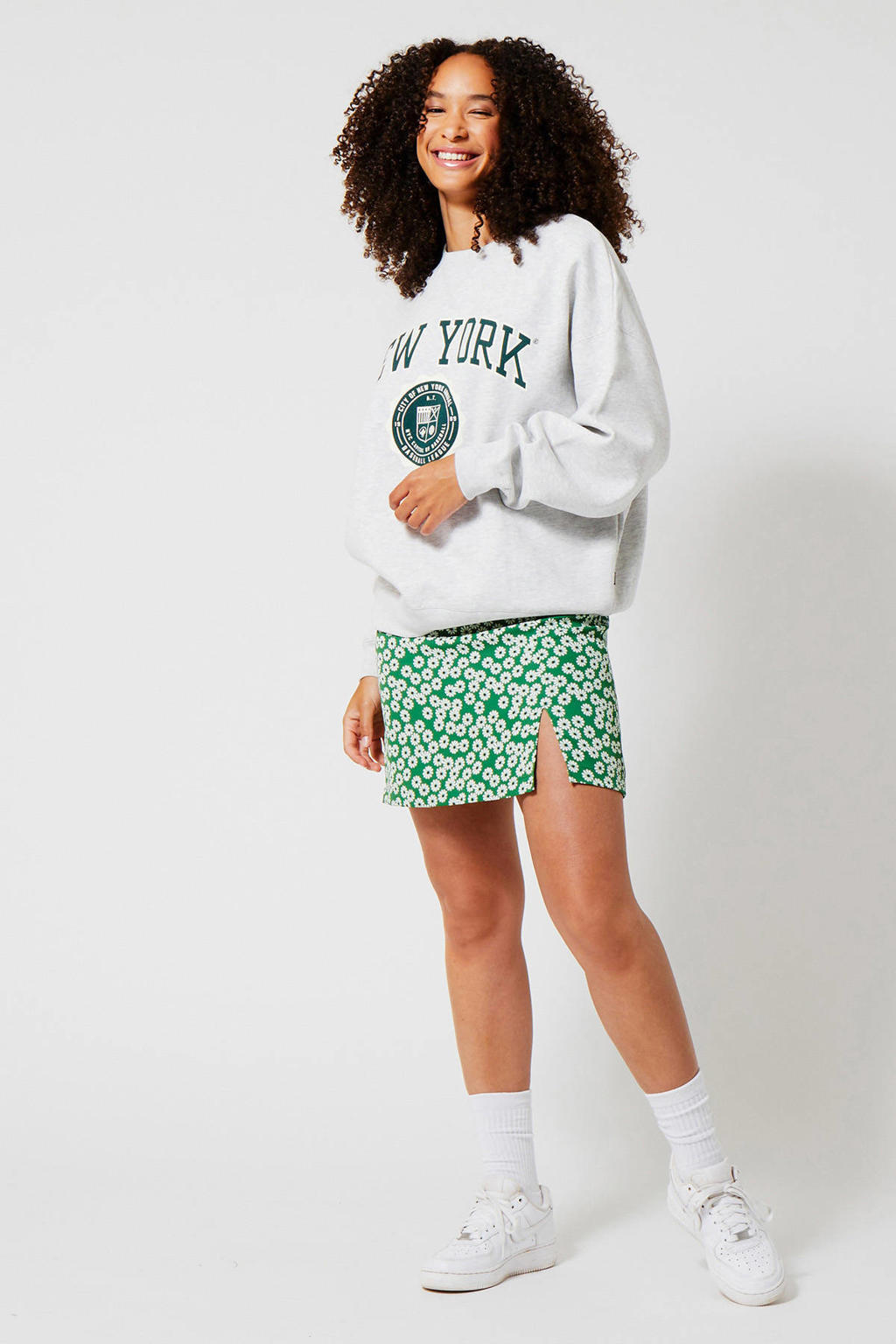 America Today sweater met printopdruk grijs/groen | wehkamp