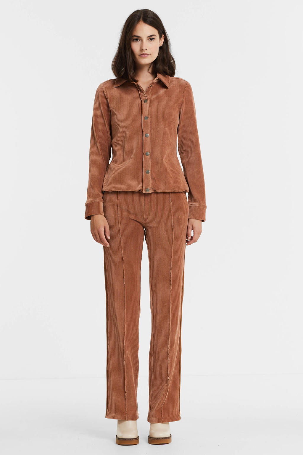 Anna Blue by Anna van Toor velours high waist straight fit jogger broek ...