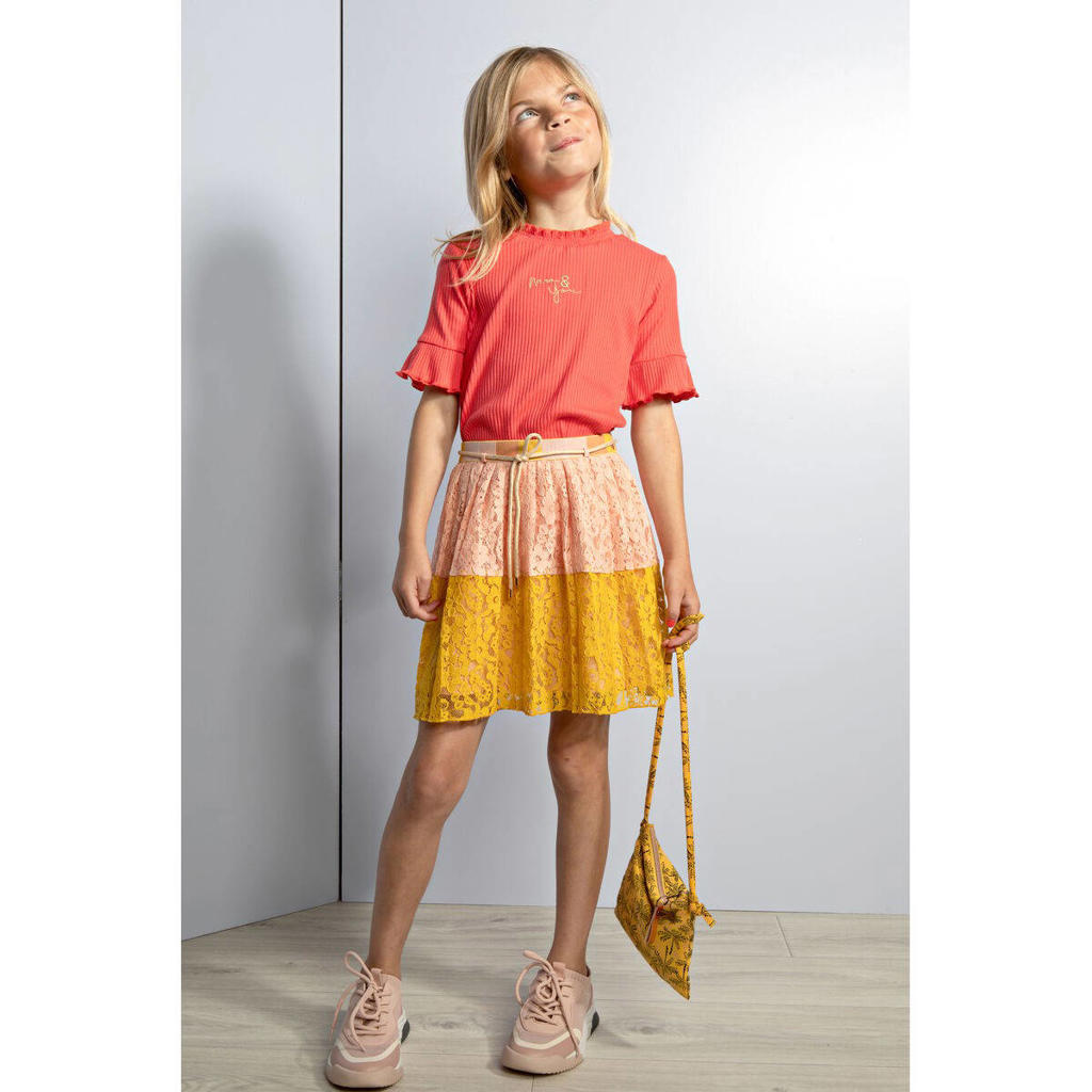 NONO semi-transparante rok met all over print perzik/geel | wehkamp