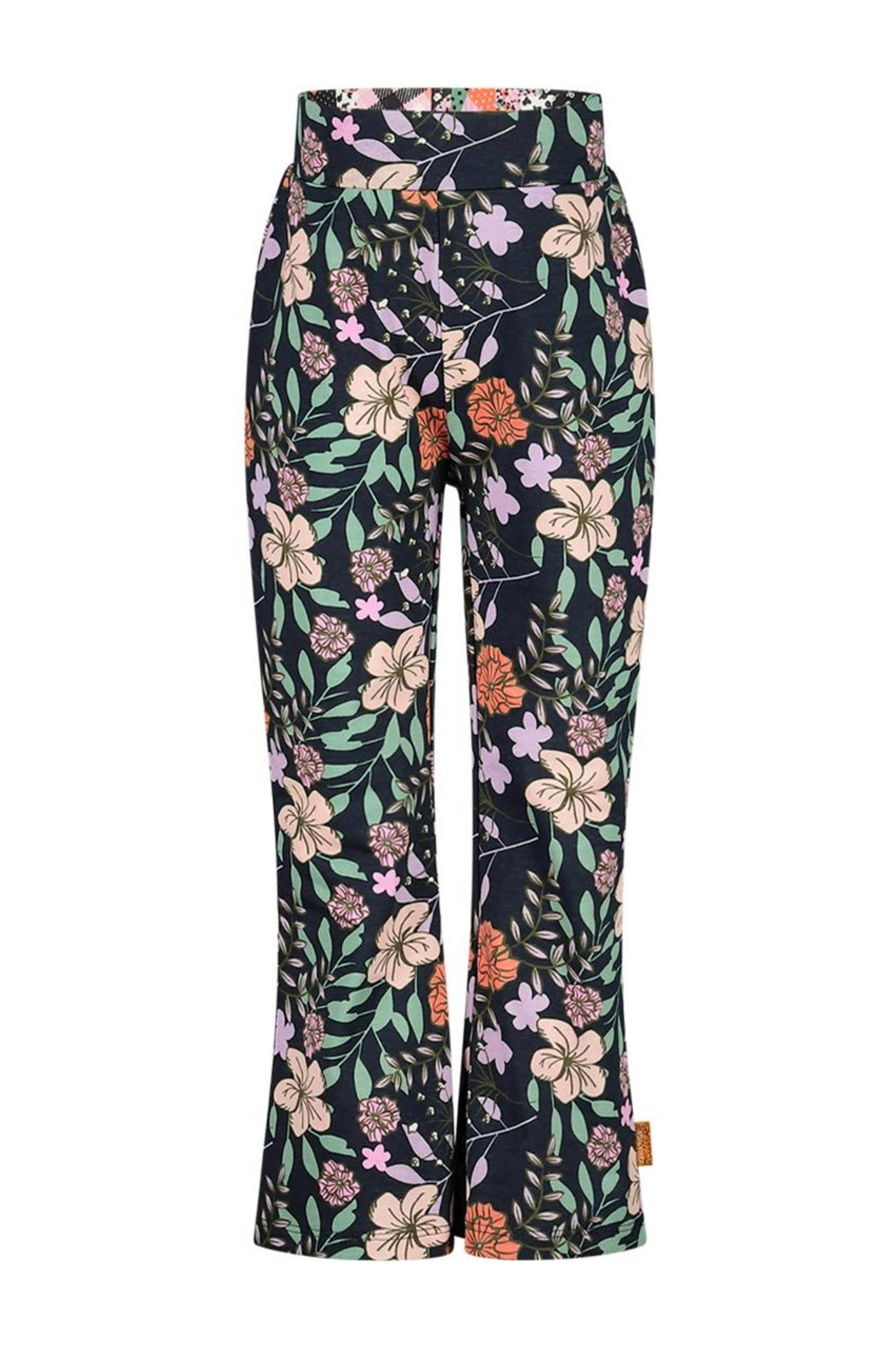 Orange Stars gebloemde flared broek Leena donkerblauw/oranje/groen ...