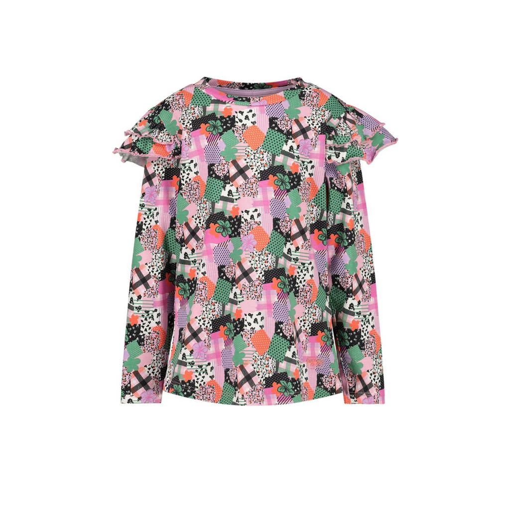 Orange Stars longsleeve Kimber met all over print en ruches roze/groen ...