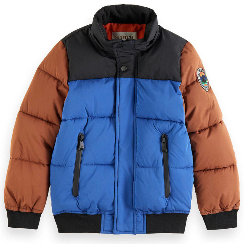 Scotch & Soda gewatteerde winterjas blauw/bruin/zwart | wehkamp