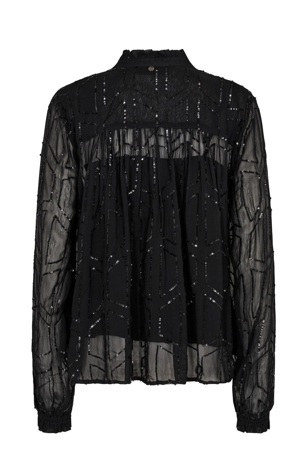 Mos Mosh semi-transparante top Jemana Sequin Blouse met pailletten zwart | wehkamp