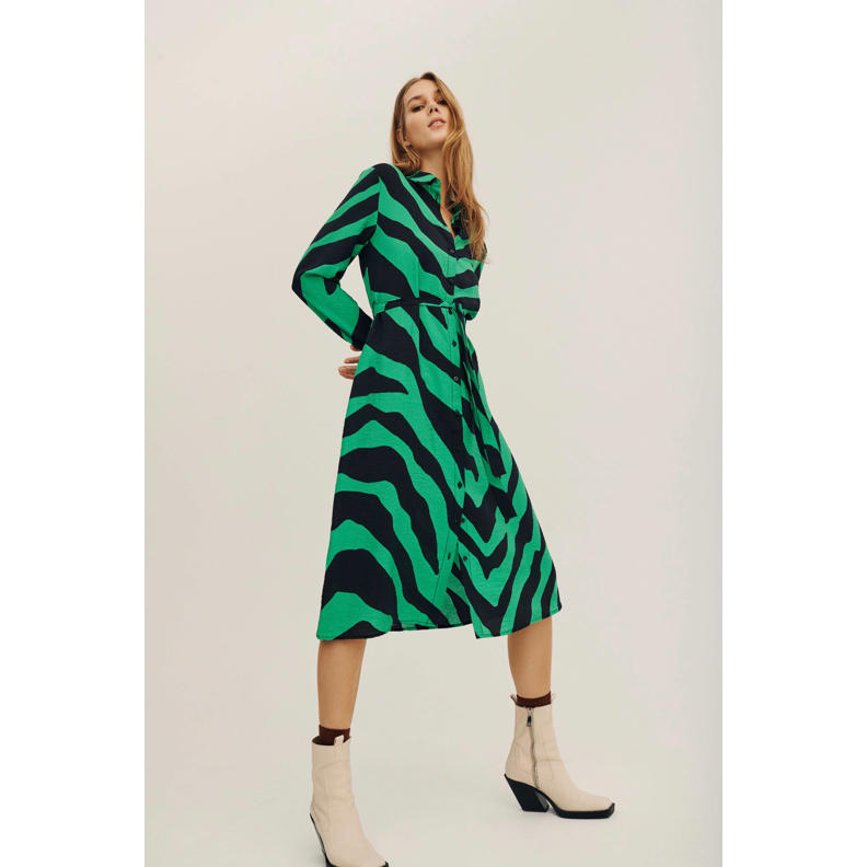 VILA jurk VIDOGMA met zebraprint en ceintuur groen/zwart | wehkamp