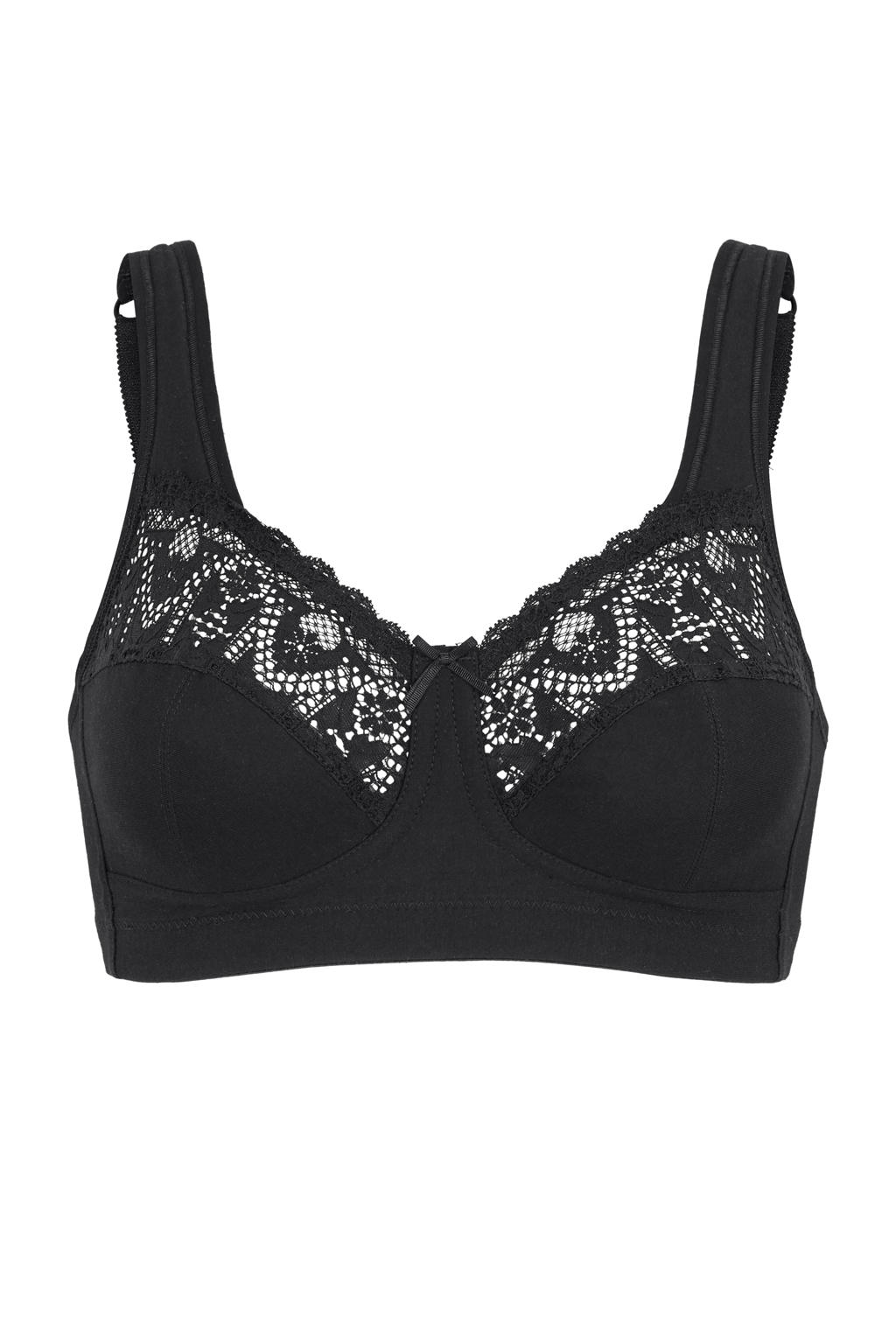 Swegmark niet-voorgevormde katoenen bh zonder beugel True Beauty zwart ...