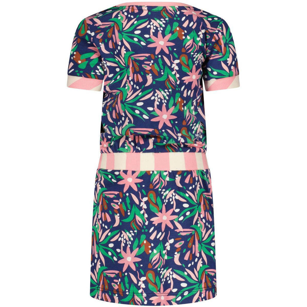 B.Nosy jurk met all over print donkerblauw/roze/groen | wehkamp