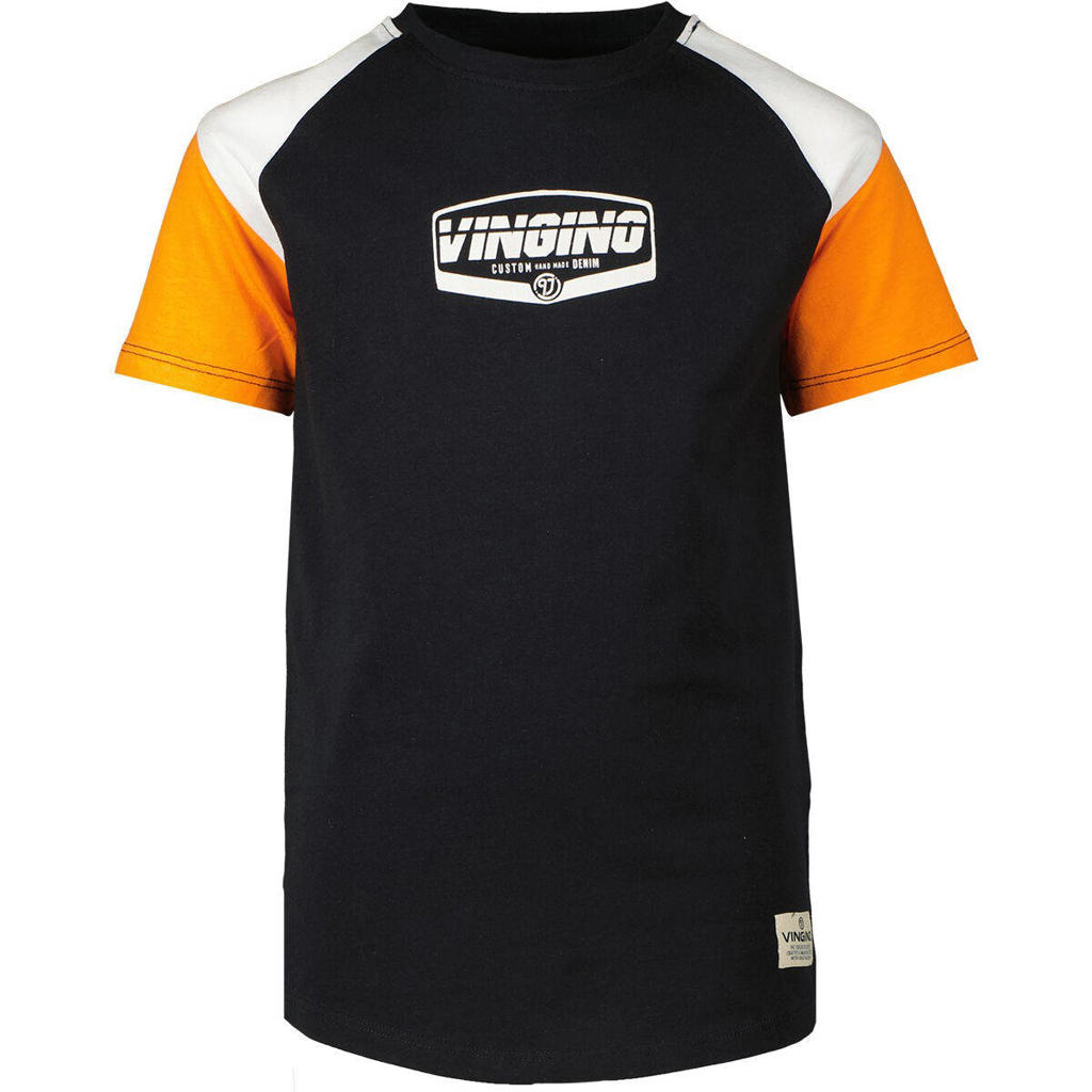 Vingino T-shirt met logo zwart/oranje/wit | wehkamp