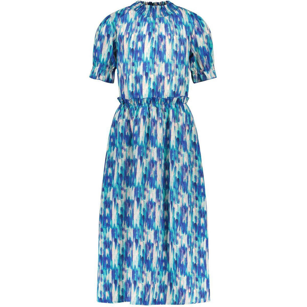 B.Nosy jurk met all over print en ruches blauw/wit | wehkamp