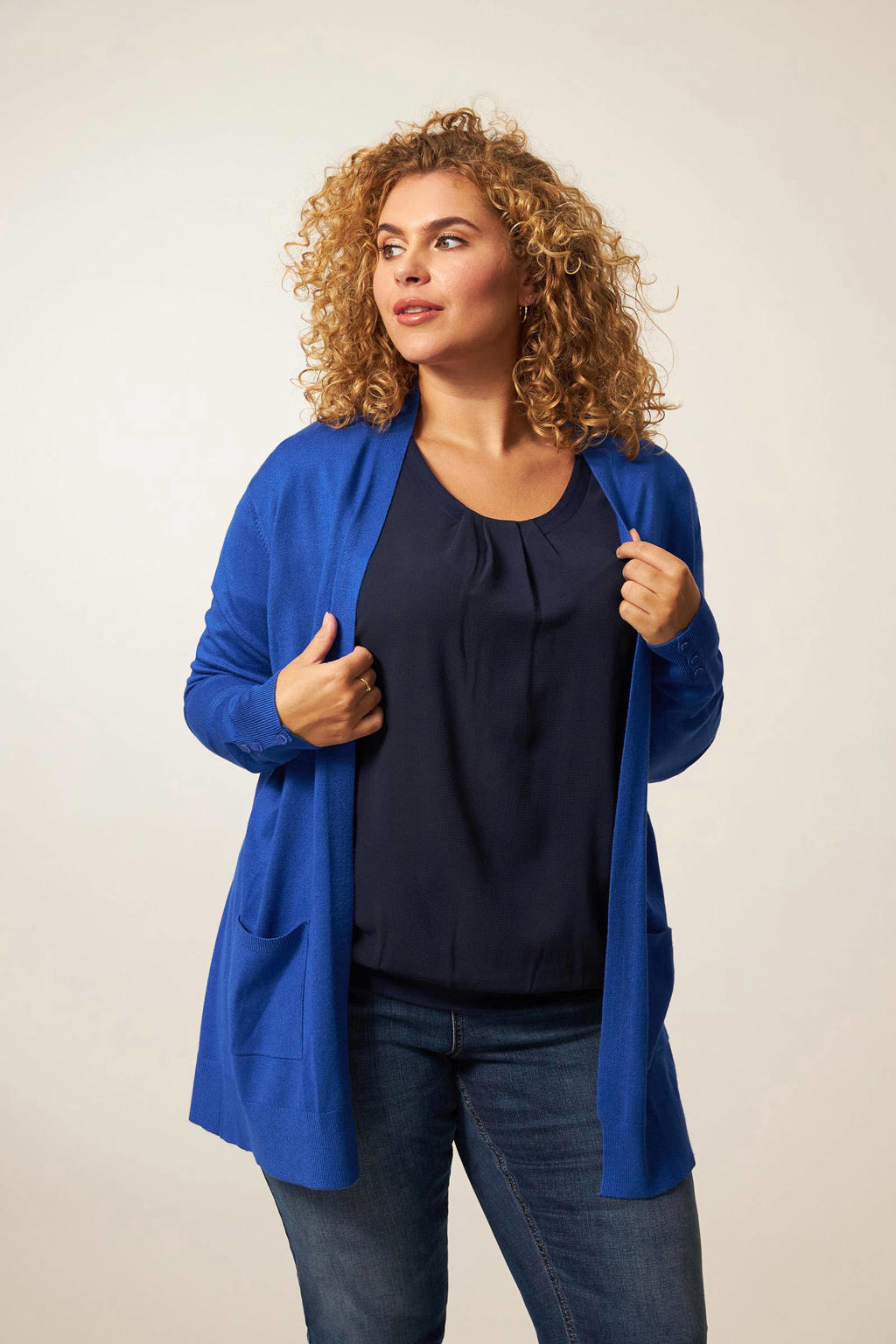 Miss Etam Plus fijngebreid vest Senna kobaltblauw | wehkamp