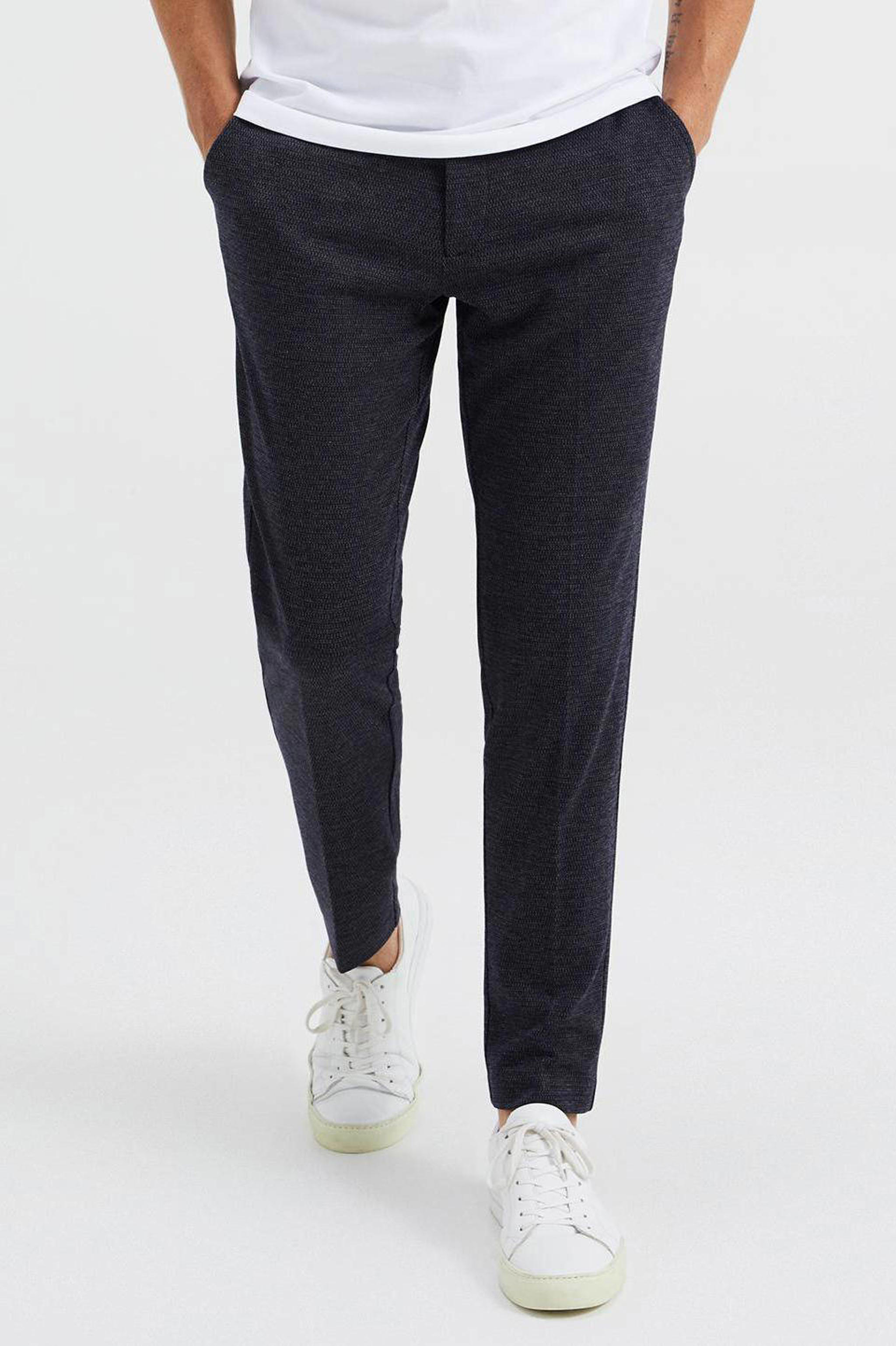 WE Fashion gemêleerde regular fit broek donkerblauw | wehkamp
