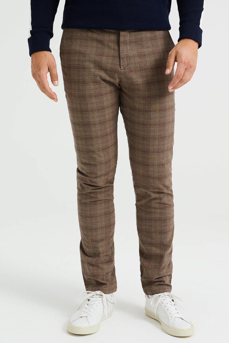 WE Fashion geruite slim fit broek bruin | wehkamp