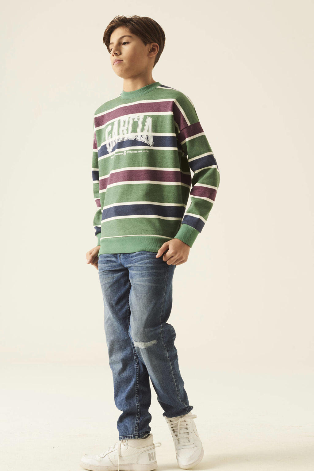 Garcia gestreepte sweater groen/paars | wehkamp