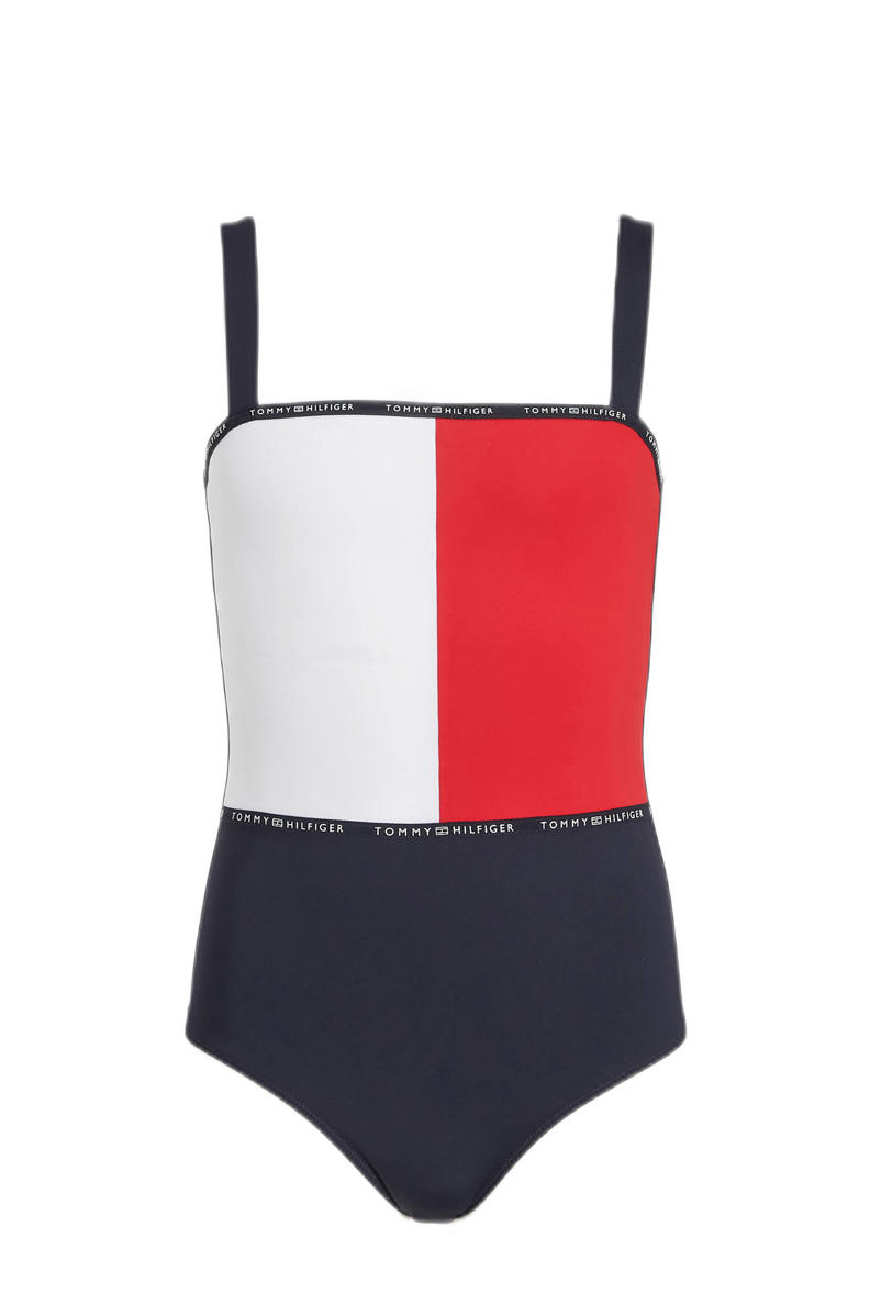 Tommy Hilfiger badpak donkerblauw/rood/wit | wehkamp