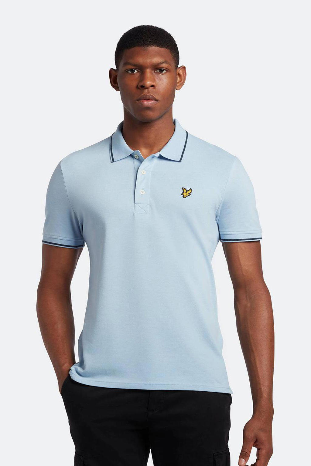 Lyle & Scott slim fit polo Tipped met contrastbies light blue/ dark ...