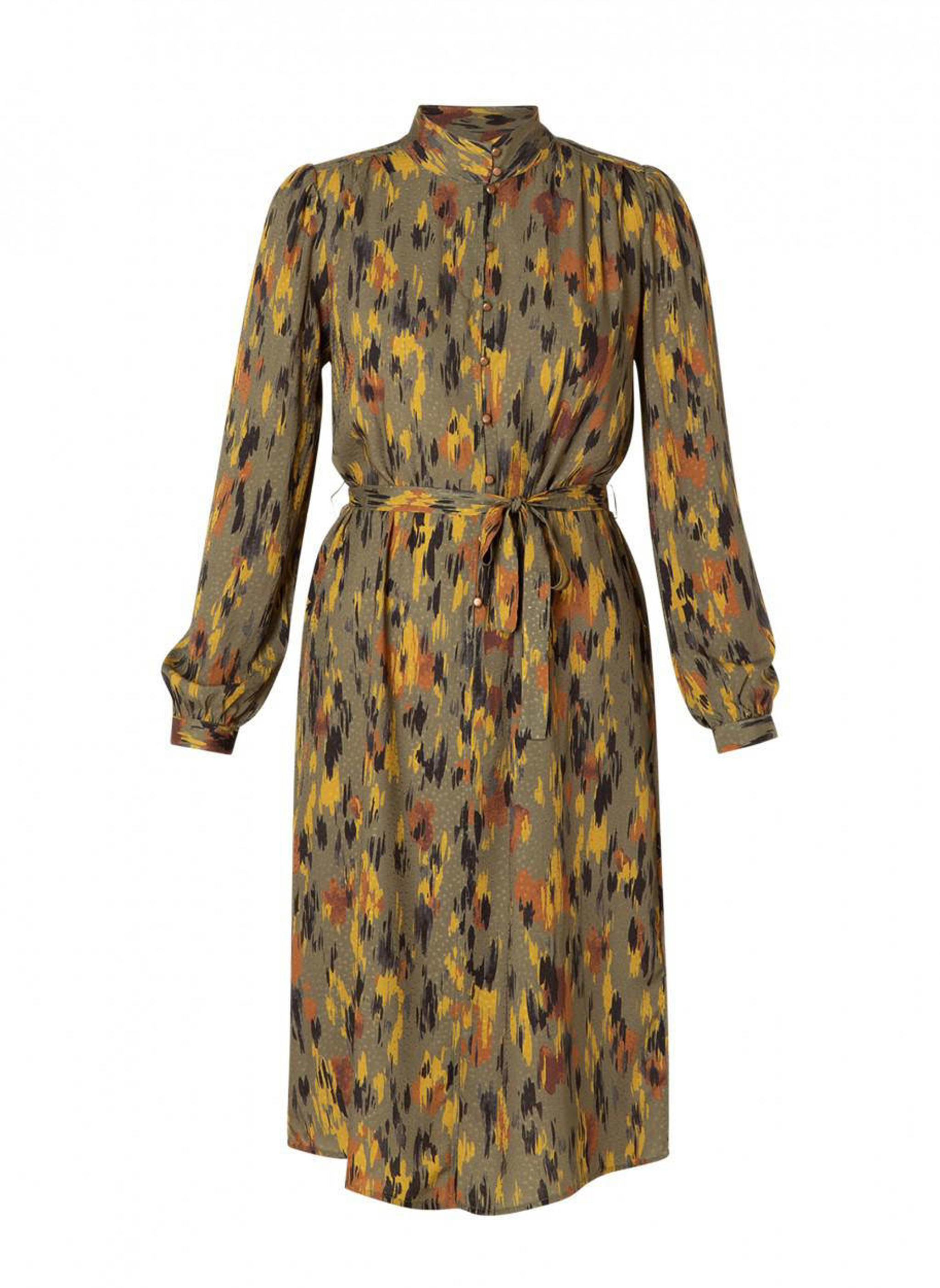 Yest jurk Oba met all over print en ceintuur army green/multi-col | wehkamp