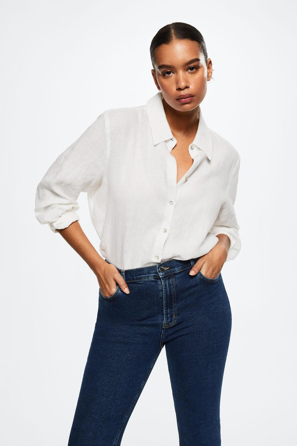 Mango cropped high waist bootcut jeans dark denim | wehkamp