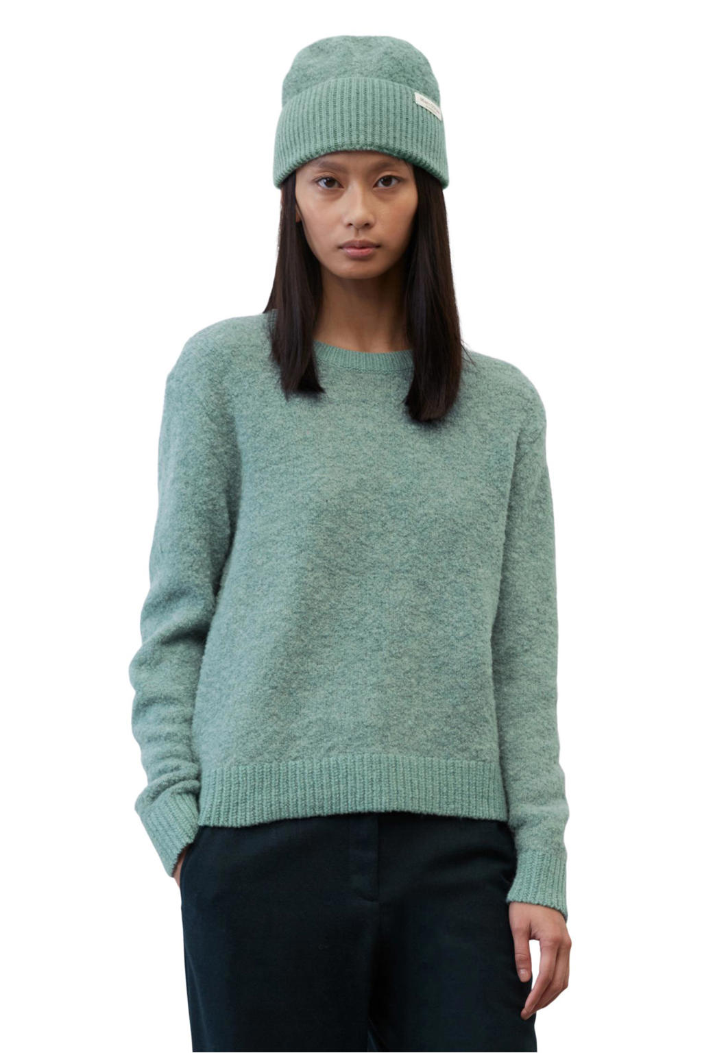 Marc O'Polo gemêleerde gebreide trui met wol groen | wehkamp