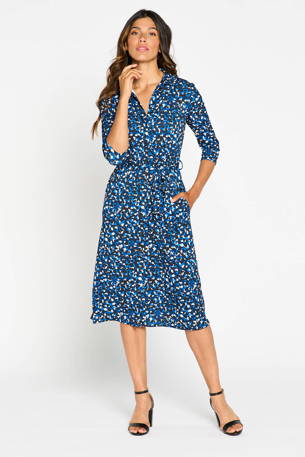 LOLALIZA blousejurk met dierenprint en ceintuur blauw | wehkamp