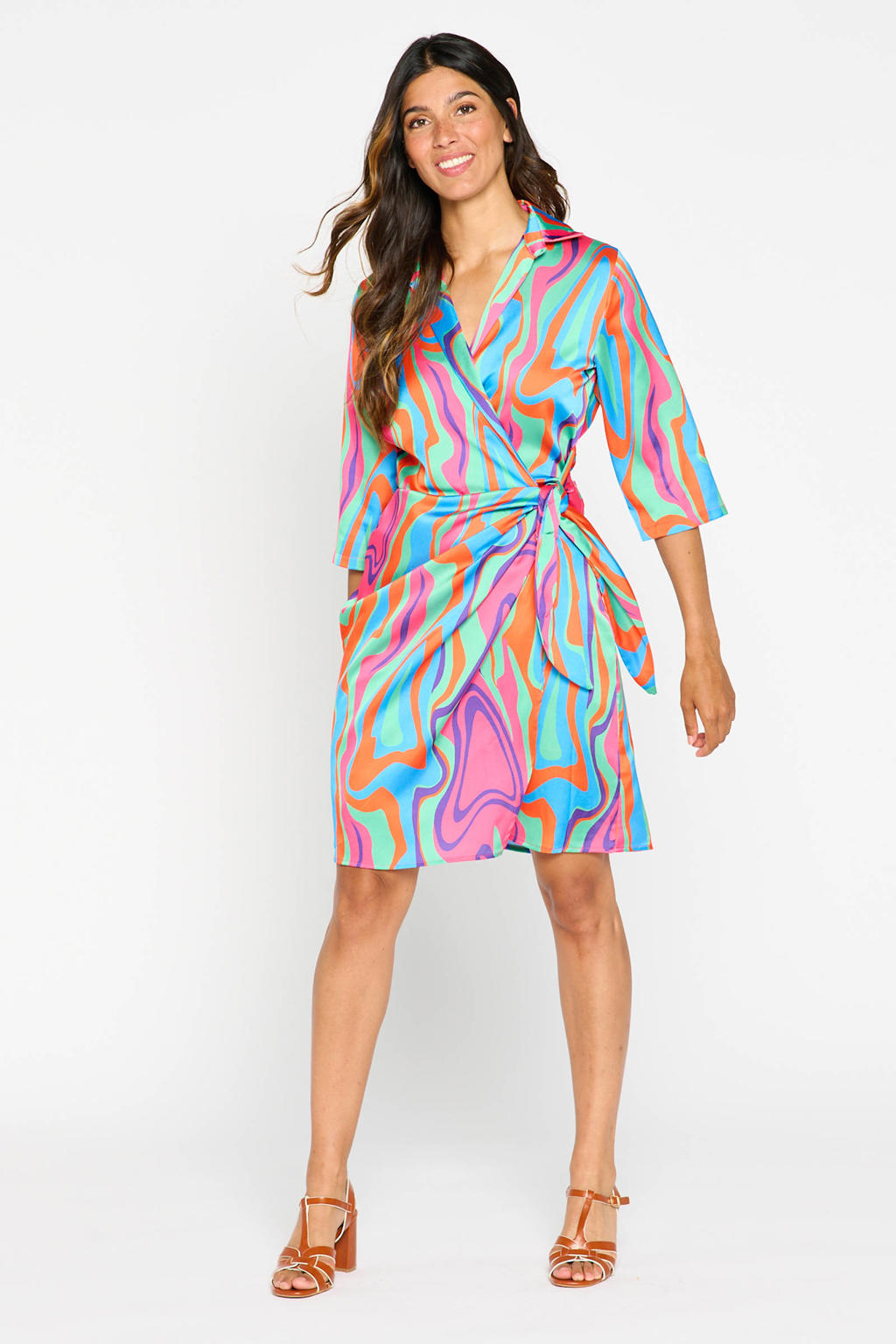 LOLALIZA satijnen wikkeljurk groen/blauw/roze/oranje | wehkamp