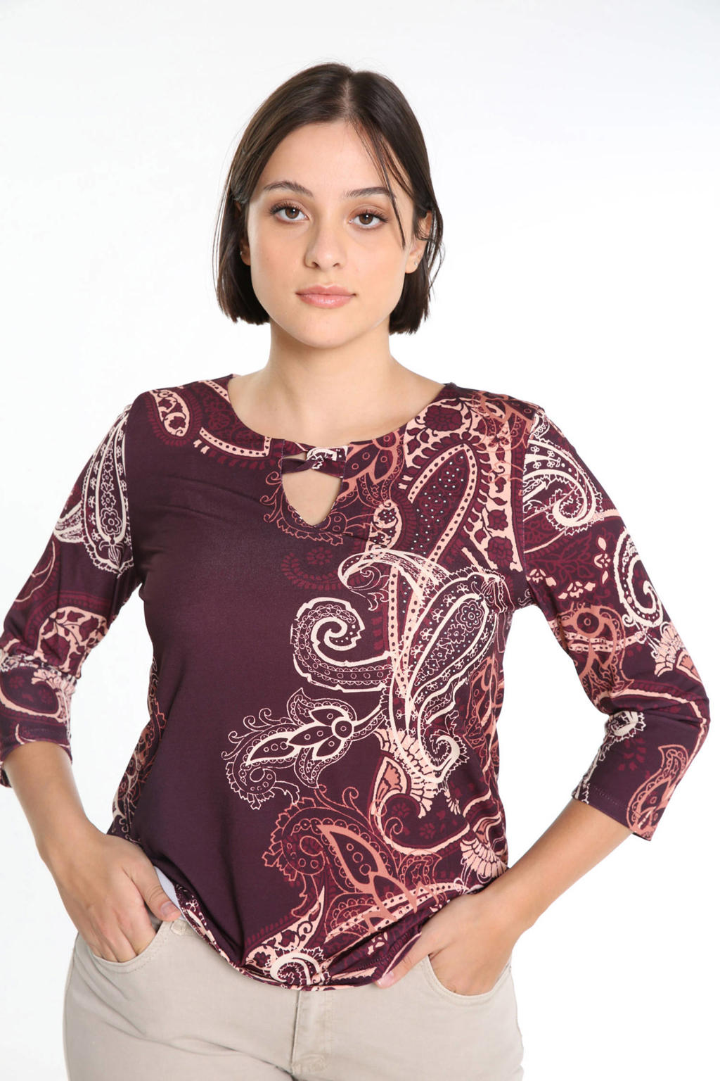 Cassis T-shirt met paisleyprint donkerrood | wehkamp