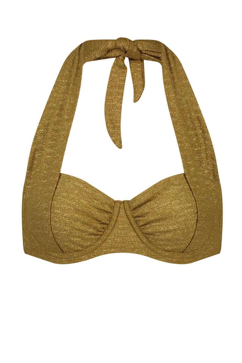 Cyell voorgevormde strapless halter bikinitop Desert Glow met lurex goud | wehkamp