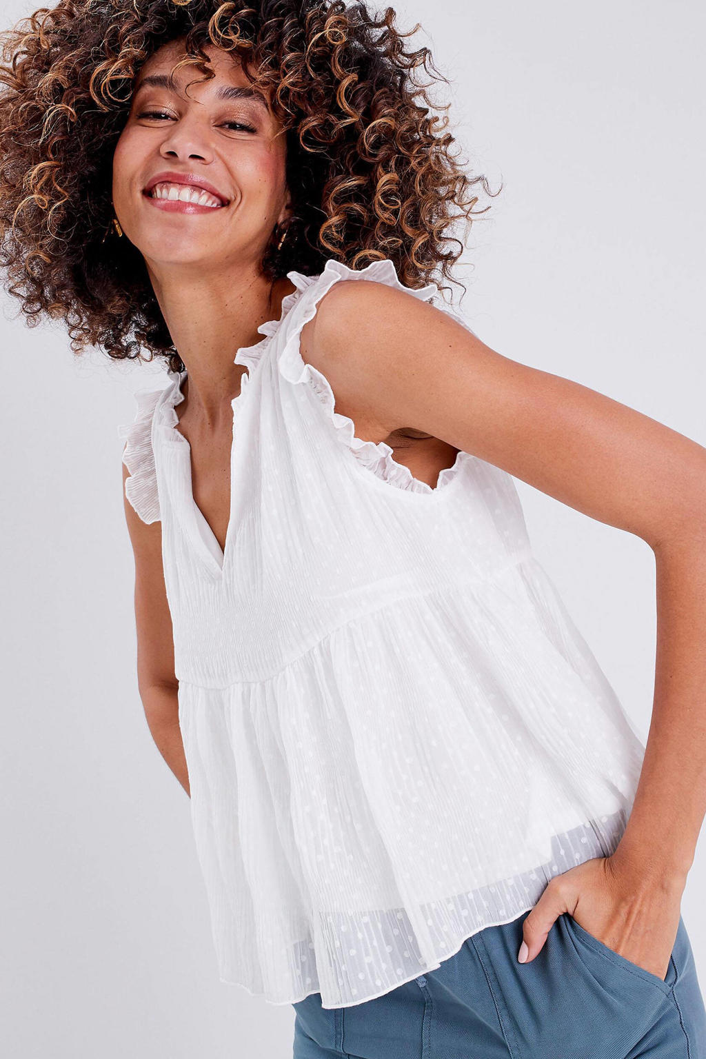 Cache Cache top met ruches wit | wehkamp