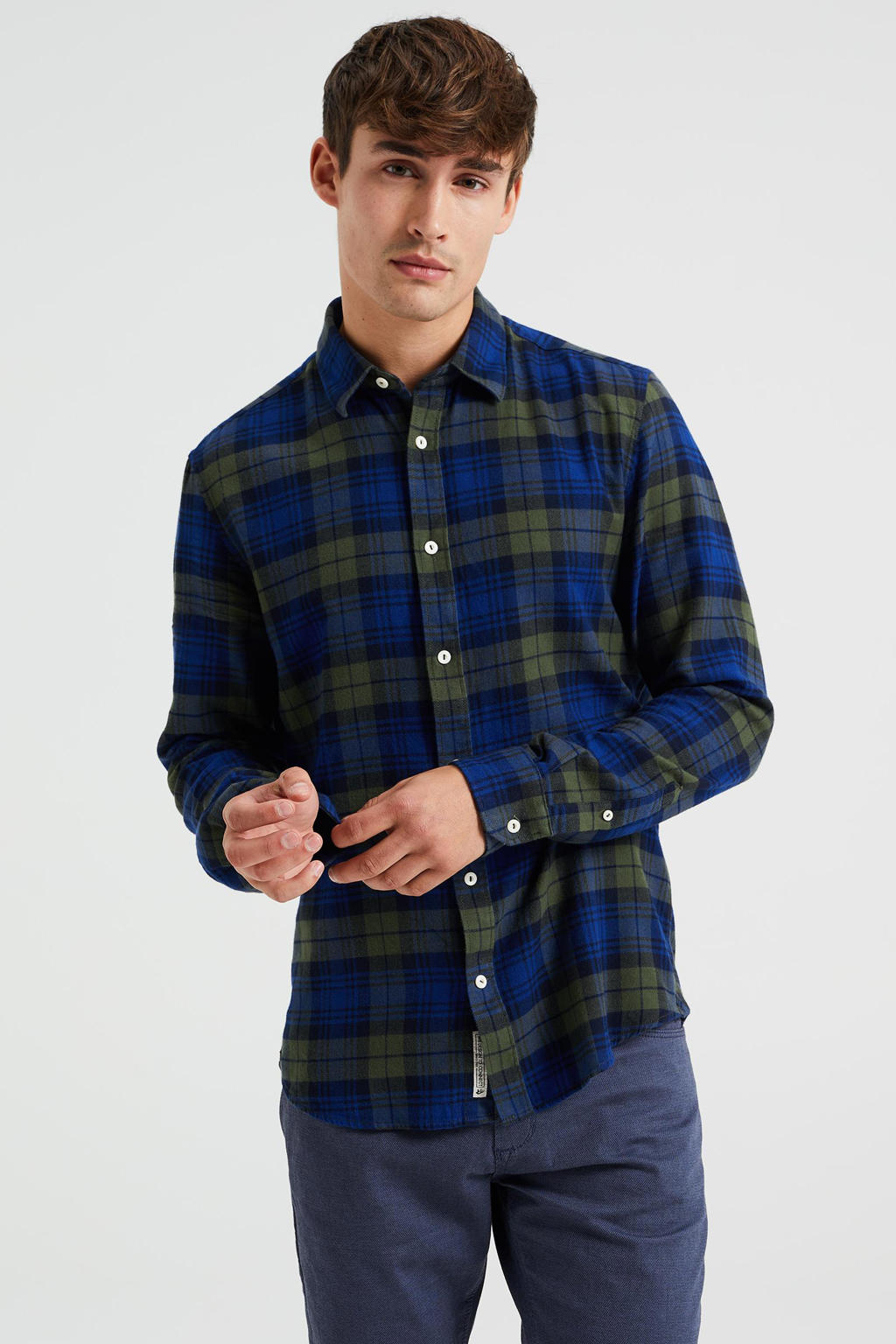 WE Fashion geruit flanellen slim fit overhemd blauw/groen | wehkamp
