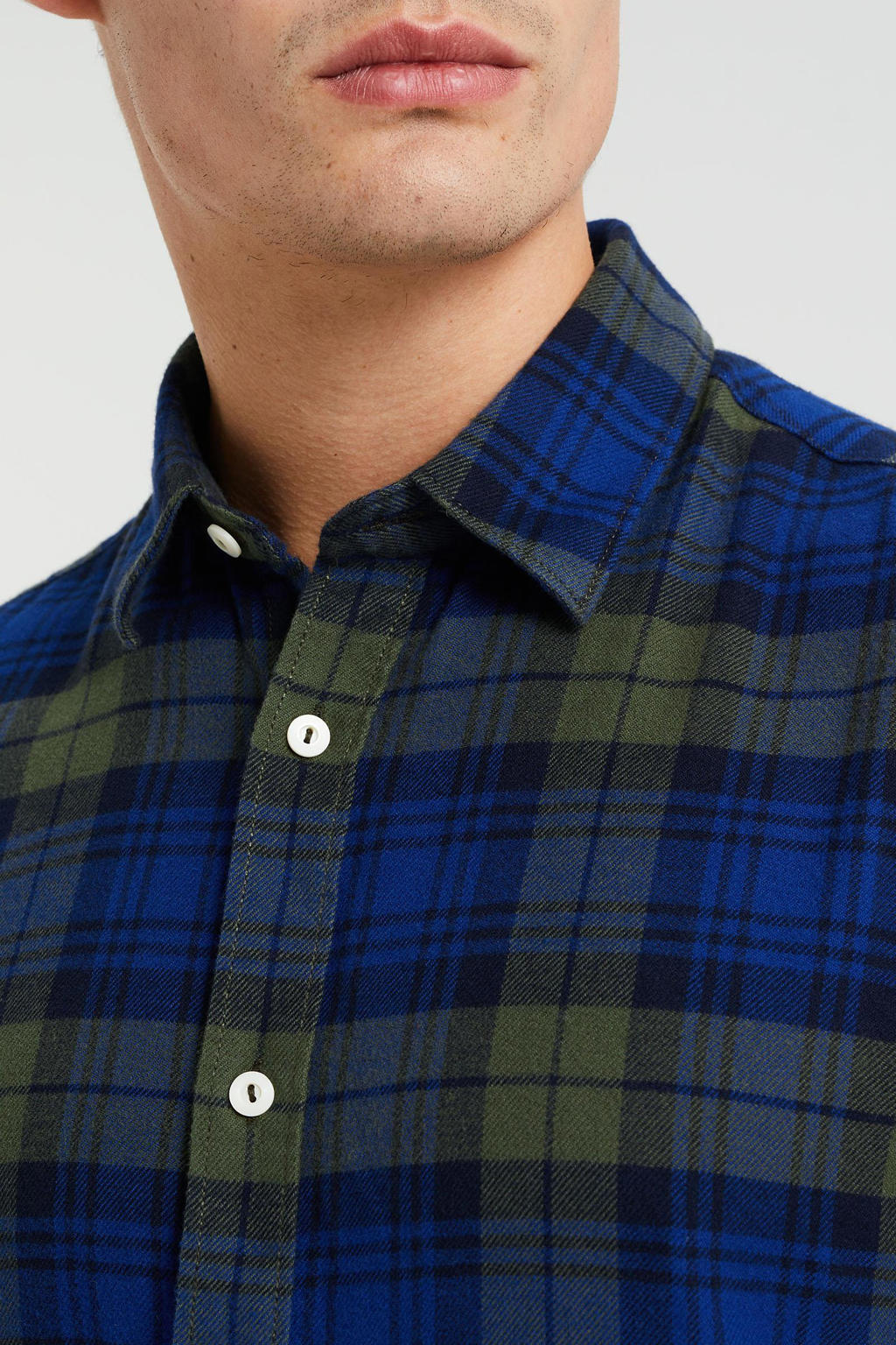 WE Fashion geruit flanellen slim fit overhemd blauw/groen | wehkamp