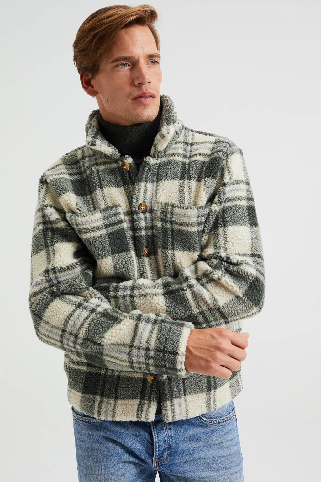 WE Fashion geruit teddy vest groen | wehkamp