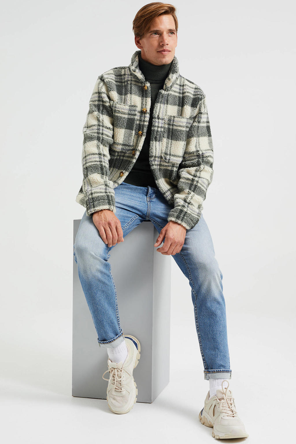 WE Fashion geruit teddy vest groen | wehkamp
