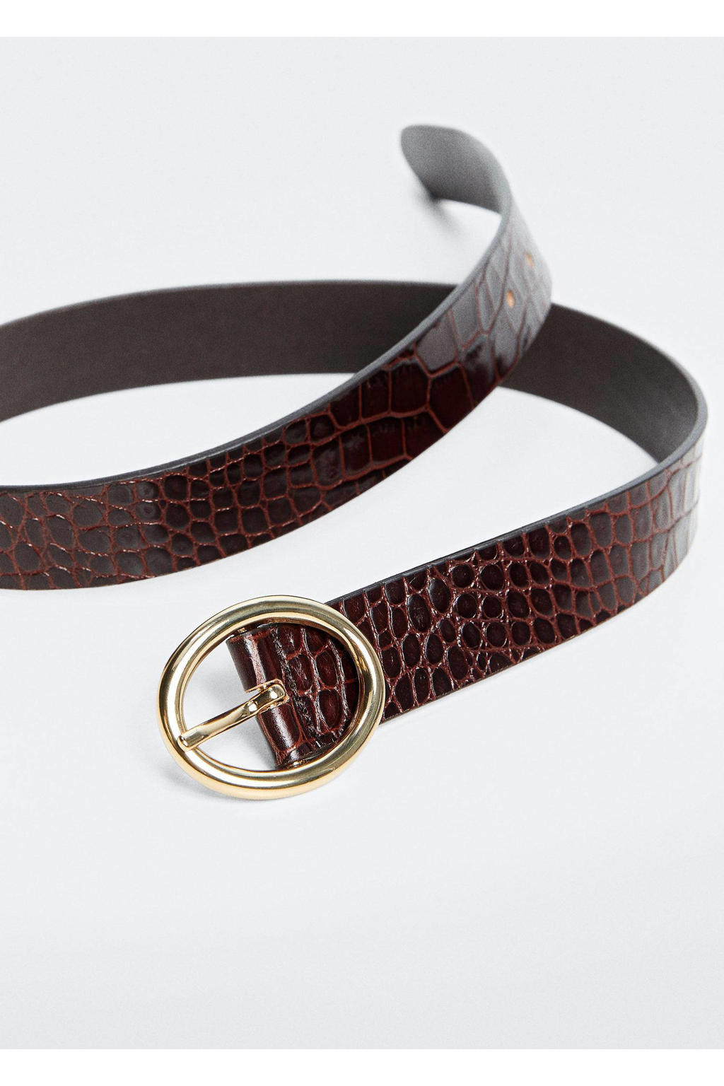 Mango leren riem met crocoprint bruin | wehkamp